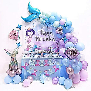 7pcs Mermaid Balloons Number Balloons for 1st 2nd 3rd Birthday Party Girls' Mermaid Tail Decoration Supplies (6 Number)