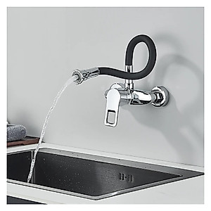 LHXEQJAM Chrome Kitchen Sink Black Hose Multi-Mode Spout Wall Mount Hot and Cold Mixer Faucet (Color : Matte Black)