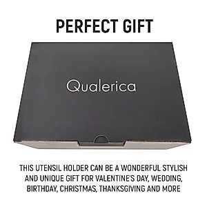 Qualerica Acacia Silverware Caddy with Handle, Rustic Utensil Holder with Handle for Farmhouse Kitchen Decor, Mulip-pose Organizer for Kitchen, Bathroom, Office, Bedroom (Four Compartments)