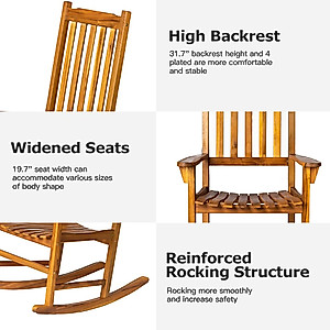 Panana Acacia Wood Rocking Chair Outdoor Porch Rocker with Cushion for Patio, Garden, Balcony, Backyard, Living Room
