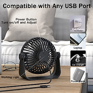 TriPole Small Desk Fan 3 Speeds Strong Airflow USB Fan 360°Rotation Mini Fan Portable Personal Fan, 5-inch Table Fan for Bedroom Office Home Outdoor Camping, 3.6ft Cable, Black