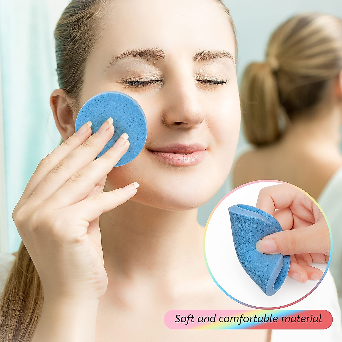 120 Pcs Facial Sponge Compressed, Luxiv 5 Colors Face Cleansing Sponge Estheticians Compressed Makeup Facial Sponge Round Wash Face Sponges for Women Compress Exfoliating Removal Sponge (Mix-color A)