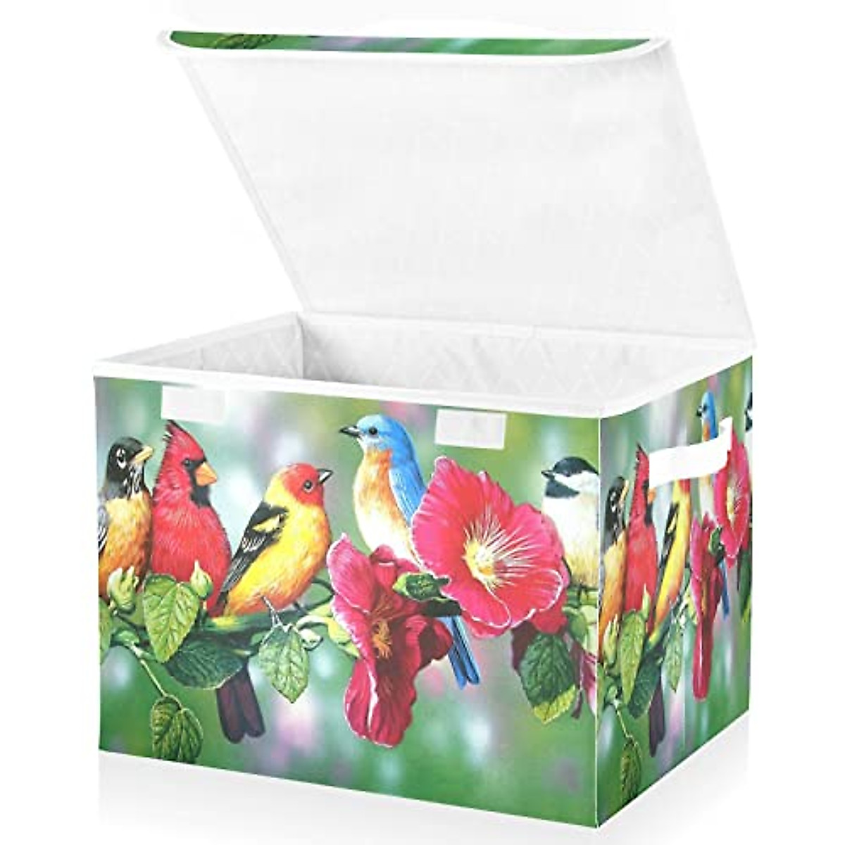 Kigai The Birds Gather on The Branches Storage Basket with Lid Collapsible Storage Bin Fabric Box Closet Organizer for Home Bedroom Office 1 Pack