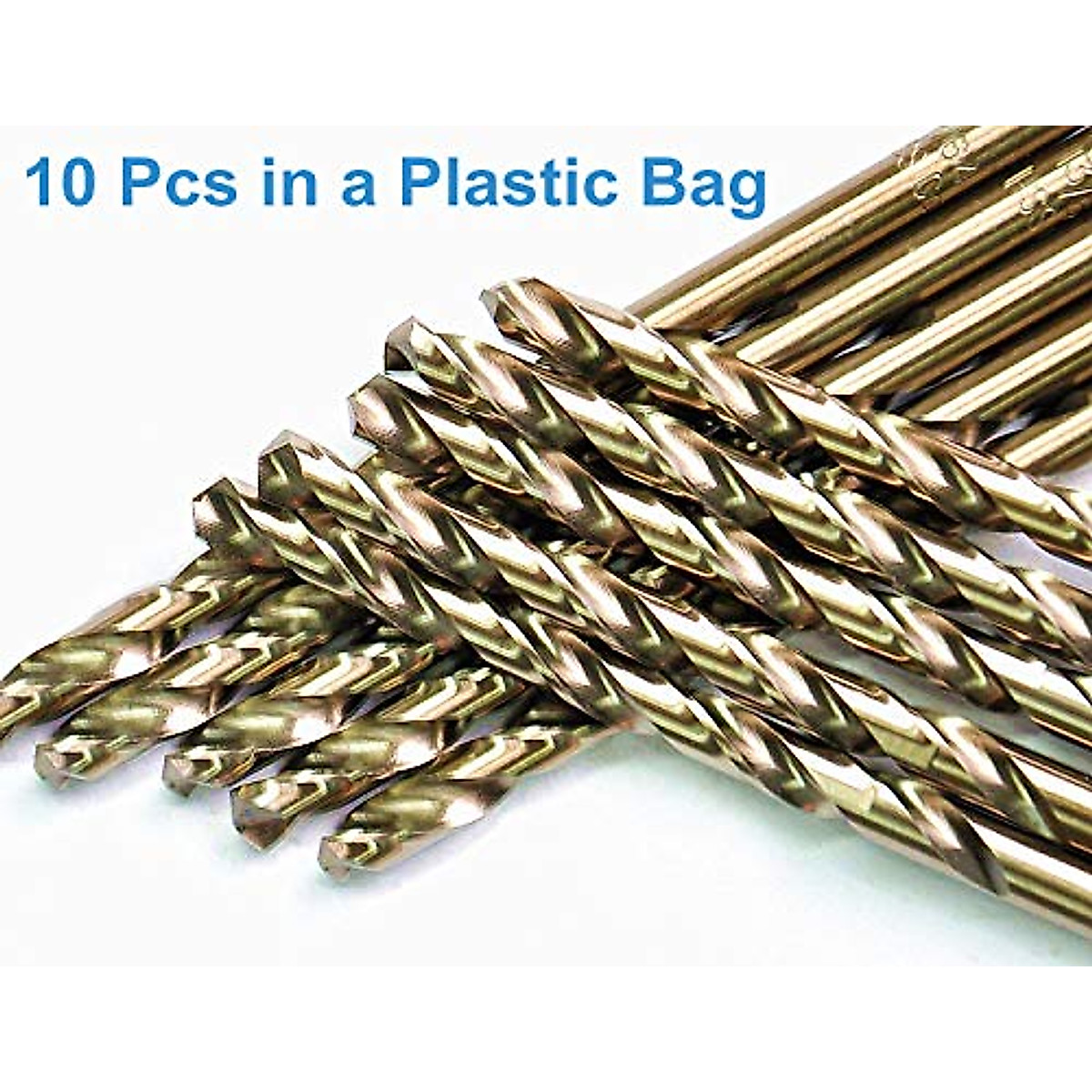 DrillForce 10pcs 9/64 inch x 2-7/8 inch Cobalt Drill Bits, High Speed Steel Twist Drill Bits, Jobber Length, Round Shank. Can drill Stainless Steel, Ideal for DIY, home, general building and engineeri