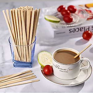 100pcs Bamboo Coffee Stirrers Individually Wrapped, 5.5 Inch Disposable Wood Swizzle Stick Beverage Mixer, Eco Friendly Long Wood Stir Sticks for Mixing Cocktail Hot Chocolate Drinking Tea