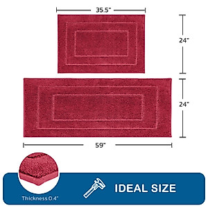 PURRUGS Machine Washable Kitchen Rug Set [2 PCS] (24" x 35.5"+ 24" x 59"), Non-Slip/Skid Kitchen Runner Rugs & Floor Mats, Super Absorbent Soft Standing Mats for Kitchen, Laundry & Sink, Burgundy Red