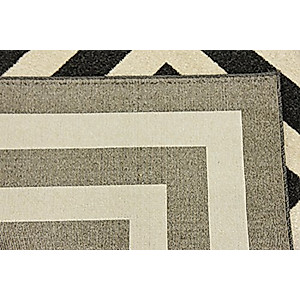 Unique Loom Athens Collection Classic Geometric Modern Border Design Area Rug, 7 ft x 10 ft, Black/Beige