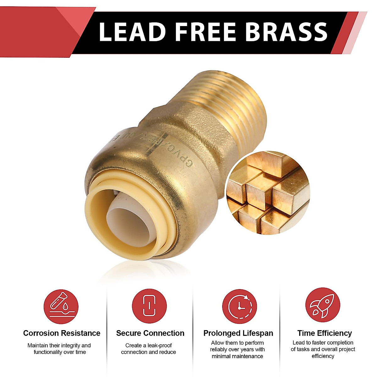 (Pack of 2) EFIELD 3/4 Inch x 3/4 Male Adapter Push to Connect Pex Copper, CPVC, 3/4 Inch, with a Disconnect Tool