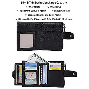 AINIMOER Women's RFID Blocking Leather Small Compact Bi-fold Zipper Pocket Wallet Card Case Purse with id Window (Lichee Black)