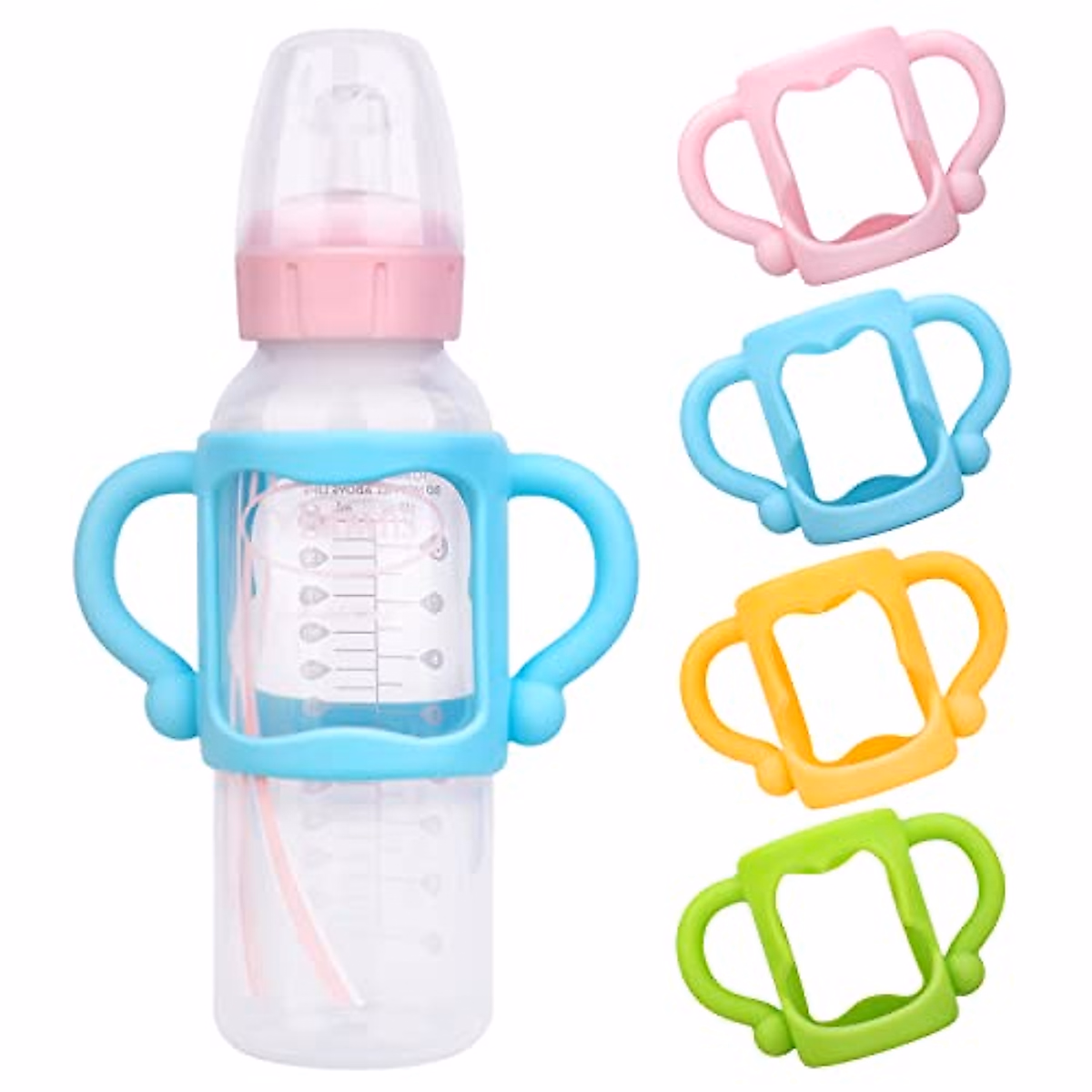 4Pack Bottle Handles for Dr Brown Narrow Baby Bottles, Baby Bottle Holder with Easy Grip Handles to Hold Their Own Bottle, Silicone Hands Free Bottle Feeder,