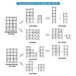NAFORT 12-Cube Metal Grid Storage Rack, Stackable Free Standing Storage Organizer, DIY Cabinet Bookshelf, Easy to Assemble, 56” L x 14” W x 56” H(Black)