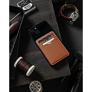 VULKIT Phone Card Holder Slim Leather Adhesive Pocket RFID Blocking Credit Card Sleeves Sticker for Back of Smartphone(Brown)