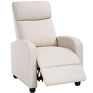 FDW Recliner Chair for Living Room Home Theater Seating Single Reclining Sofa Lounge with Padded Seat Backrest (Beige)