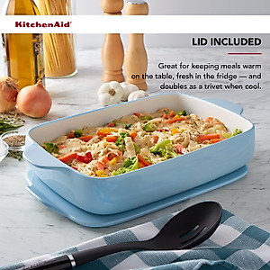 KitchenAid Rectangular Baker with Lid Vitrified Stoneware, 9in 13in 2.5in, Blue Velvet