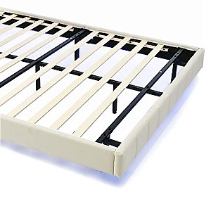 SIYSNKSI Modern Queen Upholstered Platform Bed with LED Lights, Floating Bed Frame with USB Charging and Headboard, Upholstered Platform Bed Frame for Kids Teens Adult Bedroom (Beige-055)