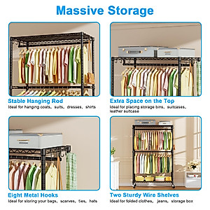 FUTASSI P8 Rolling Clothes Rack，Heavy Duty Clothing Racks for Hanging Clothes，Freestanding Garment Rack with Lockable Wheels，Portable Clothing Rack 45" W x 14" D x 80" H，Max Load 420LBS，Black