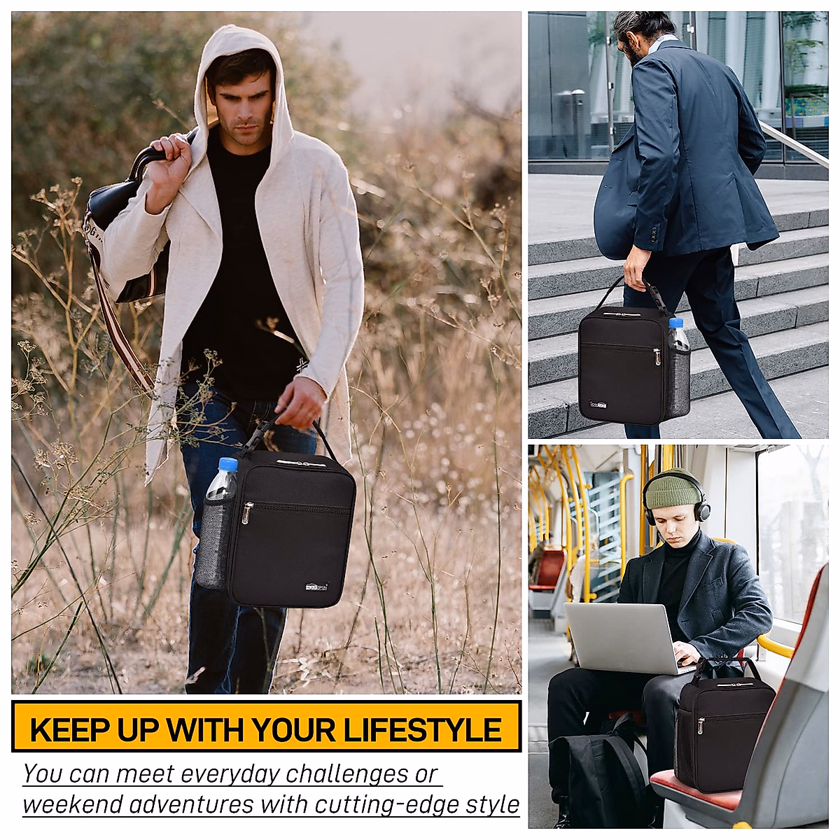 Buringer HOMESPON Reusable Lunch Bag Insulated Lunch Box Bento Cooler Tote with Front Pocket For Office/Outdoor (Black)