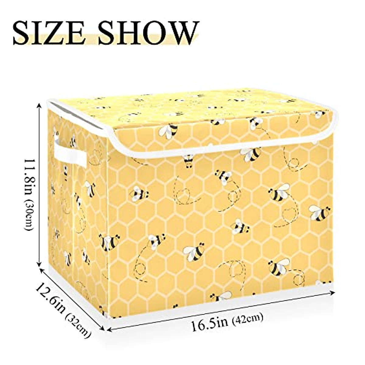 DOMIKING Yellow Bees Honey Large Storage Bin with Lid Collapsible Shelf Baskets Box with Handles Organizing Container for Nursery Drawer Shelves Cabinet