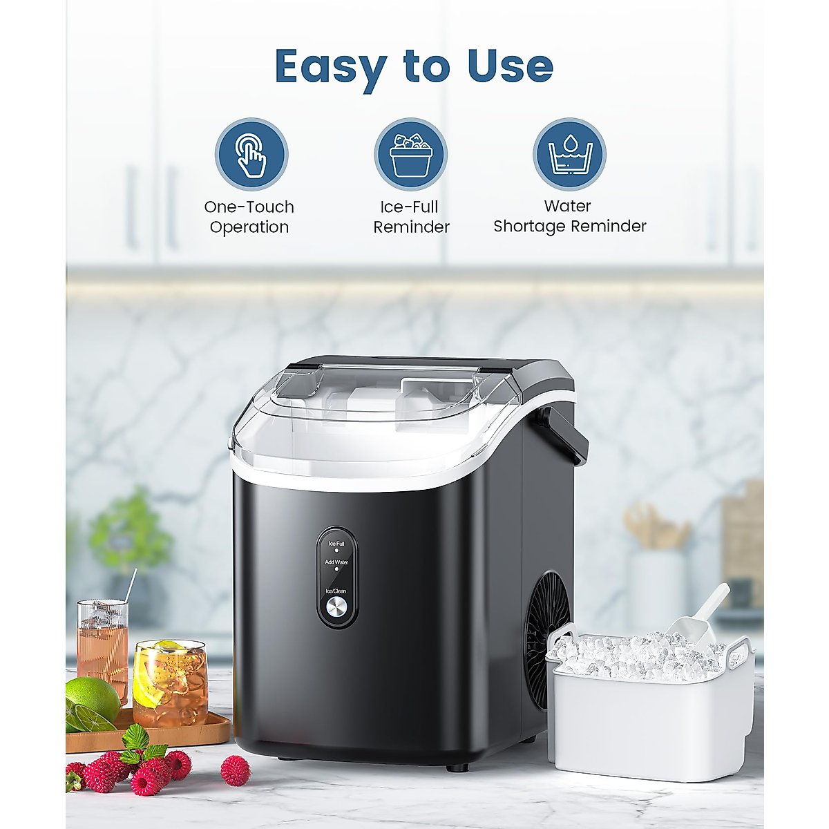 COWSAR Nugget Ice Makers Countertop, Pebble Ice Maker Machine with Soft Chewable Ice, 34Lbs/24H, Self-Cleaning, One-Click Operation, Pellet Ice Maker Countertop for Home/Kitchen/RV/Camping