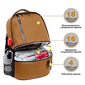 TUGUAN Insulated Cooler Backpack 38/42 Cans Double Deck Leakproof Lightweight Soft Lunch Backpack Small Cooler Bag Beach Picnic, Brown