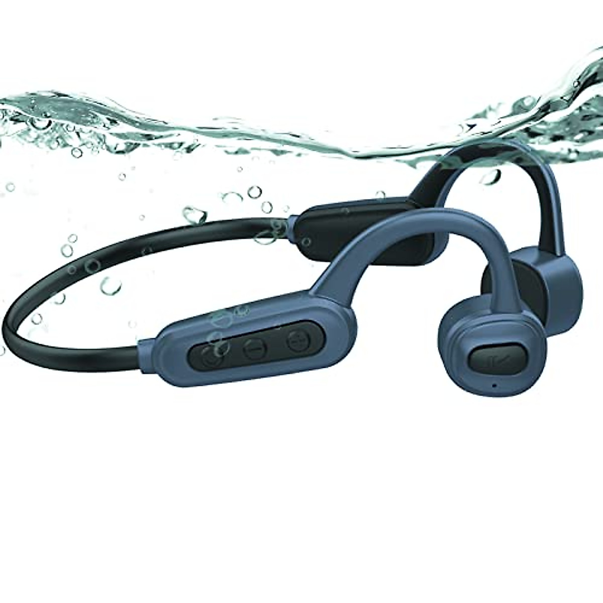 Waterproof Bone Conduction Bluetooth Headphones - Ultralight Swimming Headphones IP68 Waterproof Bluetooth 5.0 Open Ear Wireless Sports Headset with MP3 Player 16G Memory for Running Swimming (Grey)