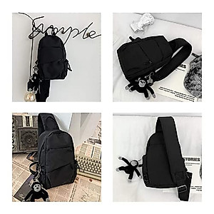 Small Black Sling Crossbody Backpack Shoulder Bag for Men Women, Lightweight One Strap Backpack Sling Bag Backpack for Hiking Walking Biking Travel Cycling Port-Nylon, Medium