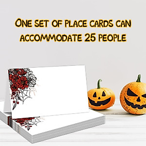 Halloween Table Place Cards, Editable Name Place Cards, 25 Pack Buffet Food Tent Labels, Double Design Name Cards, Halloween Thanksgiving Party Decorations, Easy Folding for Dinner Party - L523