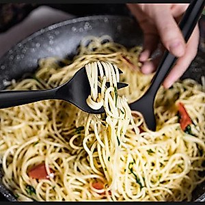 Disposable Plastic Serving Utensils Set - 18 Pack for Parties and Events - Heavy Duty Plastic - Black 10" Spoons, Forks, and 6" Tongs - Perfect for Serving - Great Value