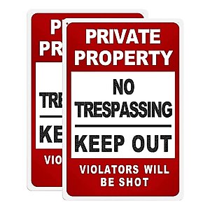 HANTAJANSS Retro Vintage Security Sign - 2 Pack No Trespassing Metal Yard Guard with Pre-Drilled Holes - Durable 12x12-Inch Sign for Home, Farm & Man Cave