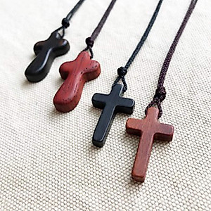 Natural Sandalwood Wooden Cross Pendant Necklaces for Women Men Handcrafted Gift Wood Hang from Rearview Mirror Pendant Decoration