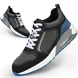 LAoutun Steel Toe Shoes for Men Women Slip Resistant Safety Shoes Lightweight Indestructible Shoes Puncture Resistant Steel Toe Work Shoes Black Blue Size 9.5