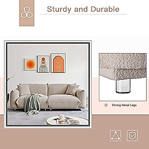 Hommoo Mid Century Modern Couch for Living Room Bedroom Soft Loveseat Sofa Boucle Sofa with Metal Legs Comfy Couch 87" W Small Couch for Small Space with Pillows Camel