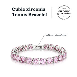 KEZEF Silver Plated Brass CZ Tennis Bracelet - Round 7mm Pink CZ -7 Inch