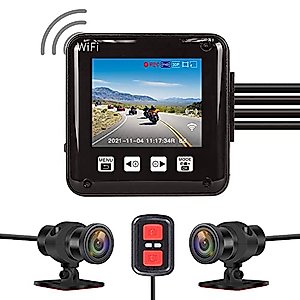 VSYSTO WiFi Motorcycle Dash Cam, 2 Inch Screen All Waterproof HD 1080P WDR SONY307 150° Wide Angle Fisheye Lens Front and Rear Camera, Night Vision, G-Sensor Loop Recording (Black-2Inch)
