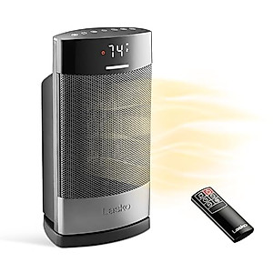 Lasko Ellipse Ceramic Tabletop Heater for Home with Tip-Over Switch, Child Lock, Digital Display, Thermostat, AutoECO Mode, Wide Oscillation, Remote, For Bedroom, Office, Den, 1500W, Black, CD12950