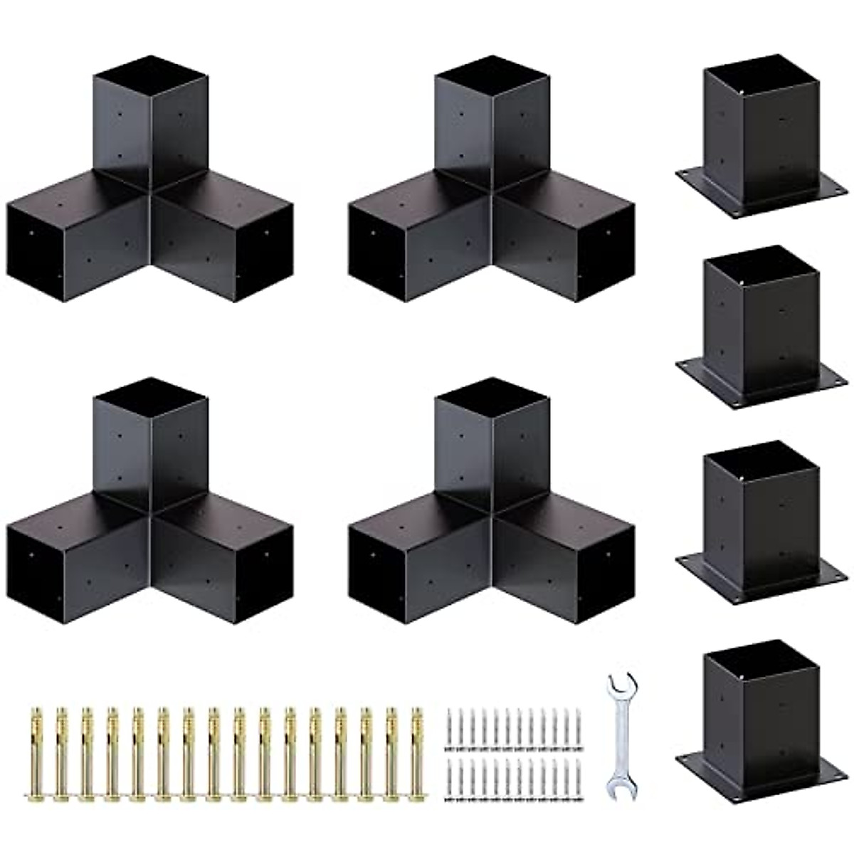 Etrifatry Pergola Bracket Kit, 4 x 4 inches Woodwork Pergola Kit with Black Powder Coated Steel Brackets, Modular Sizing Pergola Brackets Boot, Shoulder and Lag Bolts for DIY Elevated Wood Stand Kit