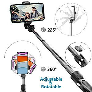 Selfie Stick Tripod with Removable Wireless Bluetooth Remote Shutter Compatible,Lightweight Extendable Aluminum Pocket Selfie Stick for iPhone 11/XR/X/8/8P/7/7P Android Phone，Gopro,Webcam and Camera