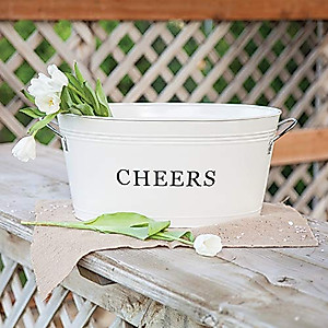 Twine Rustic Farmhouse Decor Ice Bucket & Galvanized Cheers Beverage Tub for Parties, 6.3 Gallons, Cream