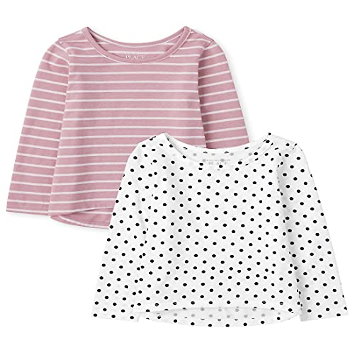 The Children's Place Baby Girls and Toddler Long Sleeve Print Top 2-Pack Shirt, Rose Quartz, 2T US