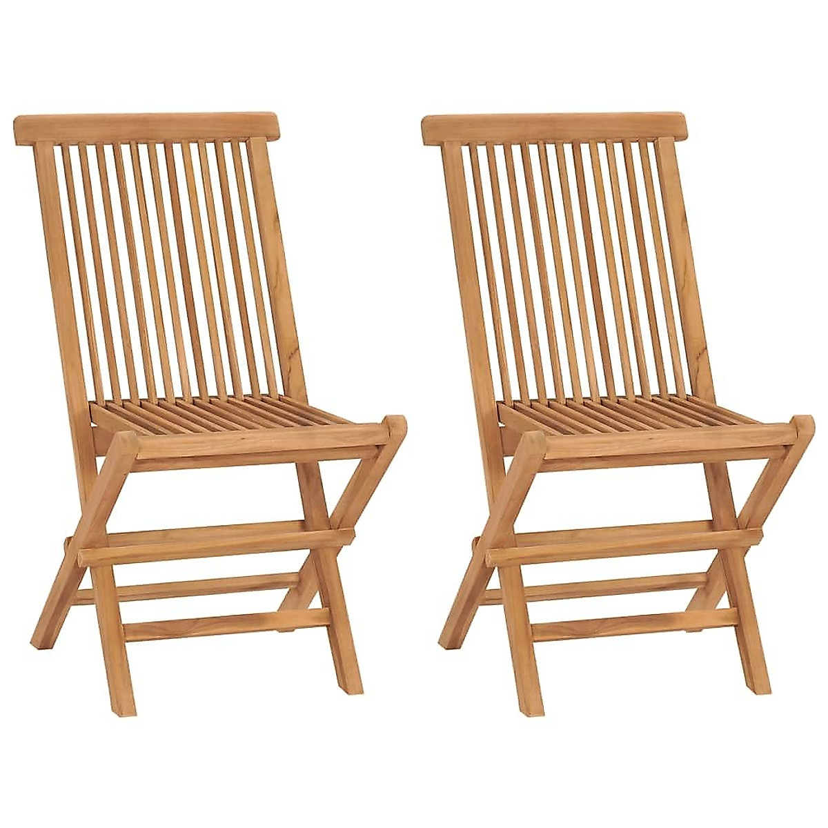 vidaXL Folding Patio Chairs Set of 2, Outdoor Wooden Seats for Garden Dining Capming Beach Deck, Stable Structure Easy to Store, Solid Teak Wood