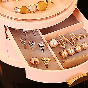 EKAYG Multilayer Jewelry Storage Box Girls Pink Led Lamp Desktop Jewelry Large Capacity 360 Degree Storage Box