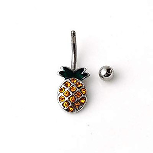 COLORFUL BLING 316L Stainless Steel Fruit Pineapple Navel Rings Crystal Belly Button Rings Body Piercings Jewelry-short