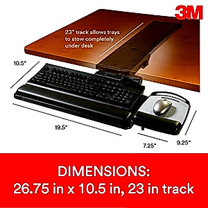 3M Easy Adjust Keyboard Tray, Adjustable Platform, 23-Inch Track, Black (Akt150le)
