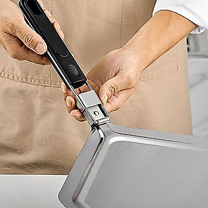 Pizza Peel Foldable Oven Paddle - 13 Inch Width & 15 Inch Length Plastic Handle with Easy Grip Stainless Steel Metal Spatula for Baking Dough Flat Bread and Cake