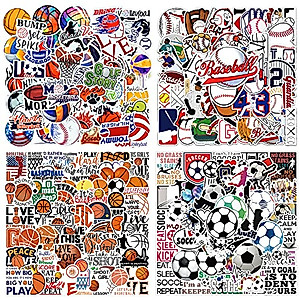 200PCS Sports Stickers Ball Stickers Basketball Baseball Volleyball Soccer Stickers Kids Teens Waterproof Vinyl Stickers for Water Bottles Wall Scrapbooking Laptop Sport Theme Decorations