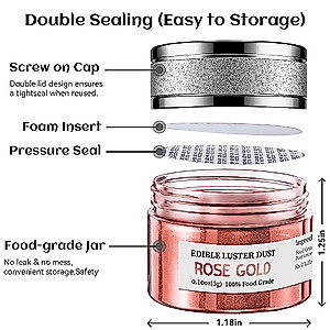 Rose Gold Luster Dust Metallic Edible, 5 Grams Food Grade Vegan Shimmer Cake Dust Food Coloring Powder for Cake Decorating, Baking, Fondant, Chocolate, Drinks, Cookies Painting & More