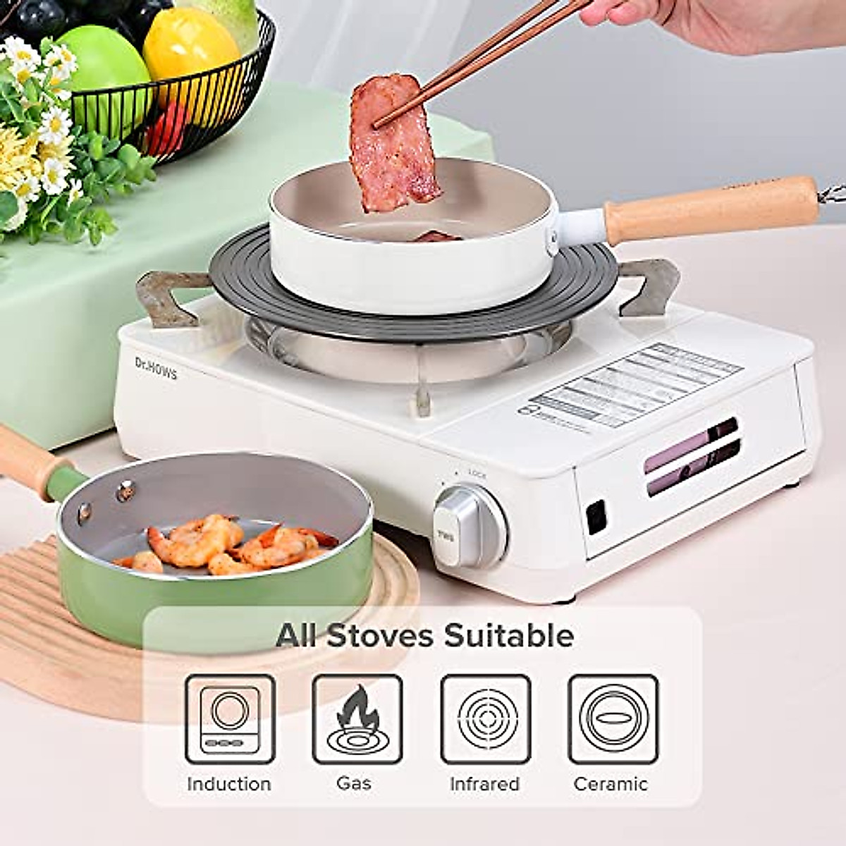 JEETEE 6.3 Inch Ceramic Nonstick Frying Pan, Nonstick Omelette Pan with Heat-Resistant Handle, Induction Small Skillet for Eggs (Beige)