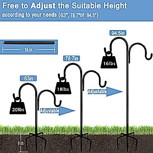 BYBAG Adjustable Double Shepherds Hook,94.5 Inch Tall Heavy Duty Hanging Stakes Two Sided Garden Pole for Bird-Feeder Lantern Plant-Hook Garden-Stake,Plant Stand Hanger for Outdoor Wedding Decor