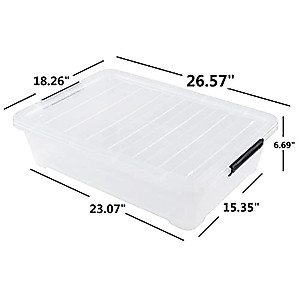 Saedy 4 Pack 40 Qt Plastic Underbed Storage Container Box with Wheels, Clear