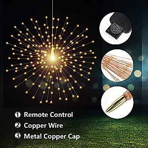 200 LED Starburst Sphere Lights,Firework Lights Battery Powered, Tent Chandelier Remote Control, Waterproof Hanging Lights for Gardens Courtyards Porches Christmas Party Home Decor（Warm White）